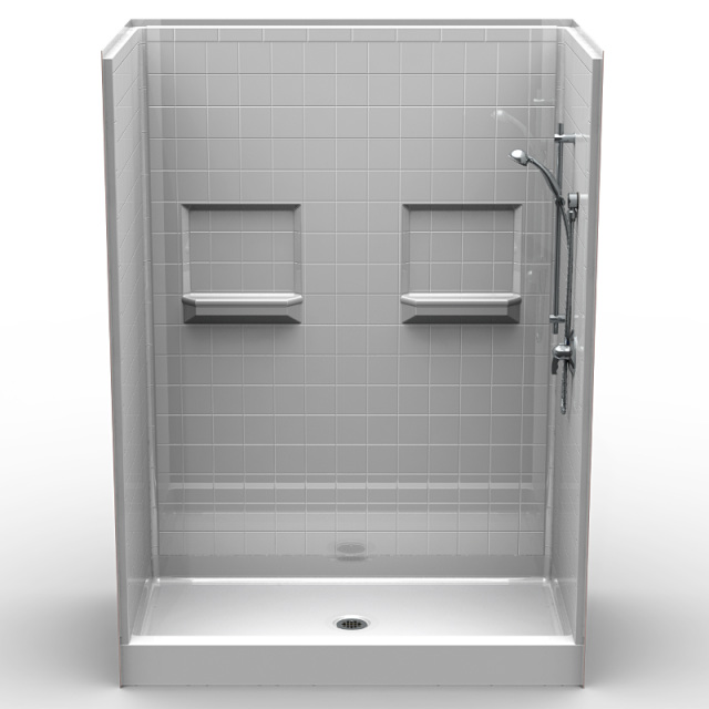 60x30 Curbed Shower with Soap Ledges – 5-Piece Design